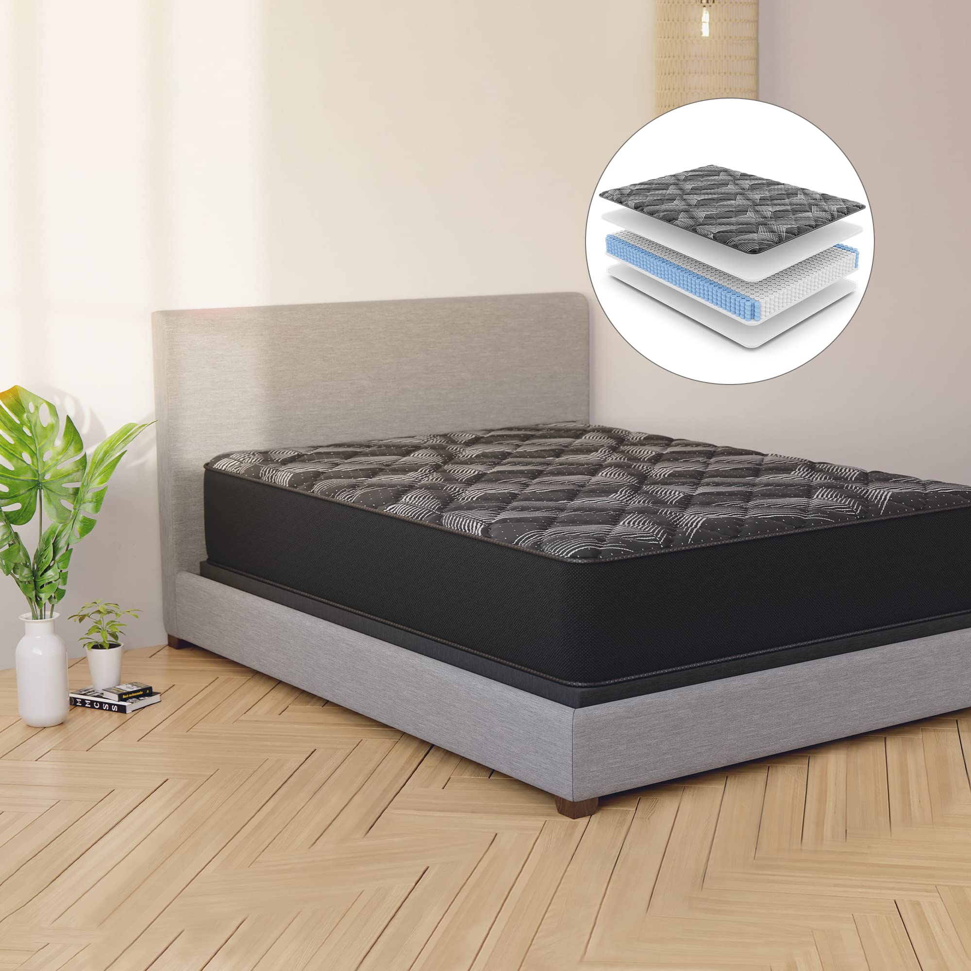 Loosh California King Size 12" Extra Firm Mattress Moisture Wicking Fabric, Cool Sleep - Inner Spring System & High-Density Foam Layers for Support & Comfort - CertiPUR-US Certified, Bed in Box
