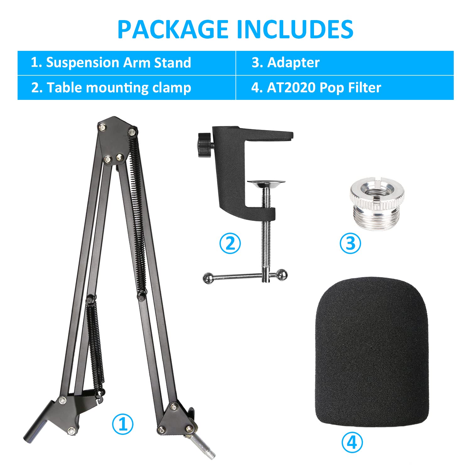 Audio-Technica AT2020 Mic Boom Arm with Foam Windscreen, Suspension Boom Scissor Arm Stand with Pop Filter Cover for Audio-Technica AT2020 Microphone by SUNMON