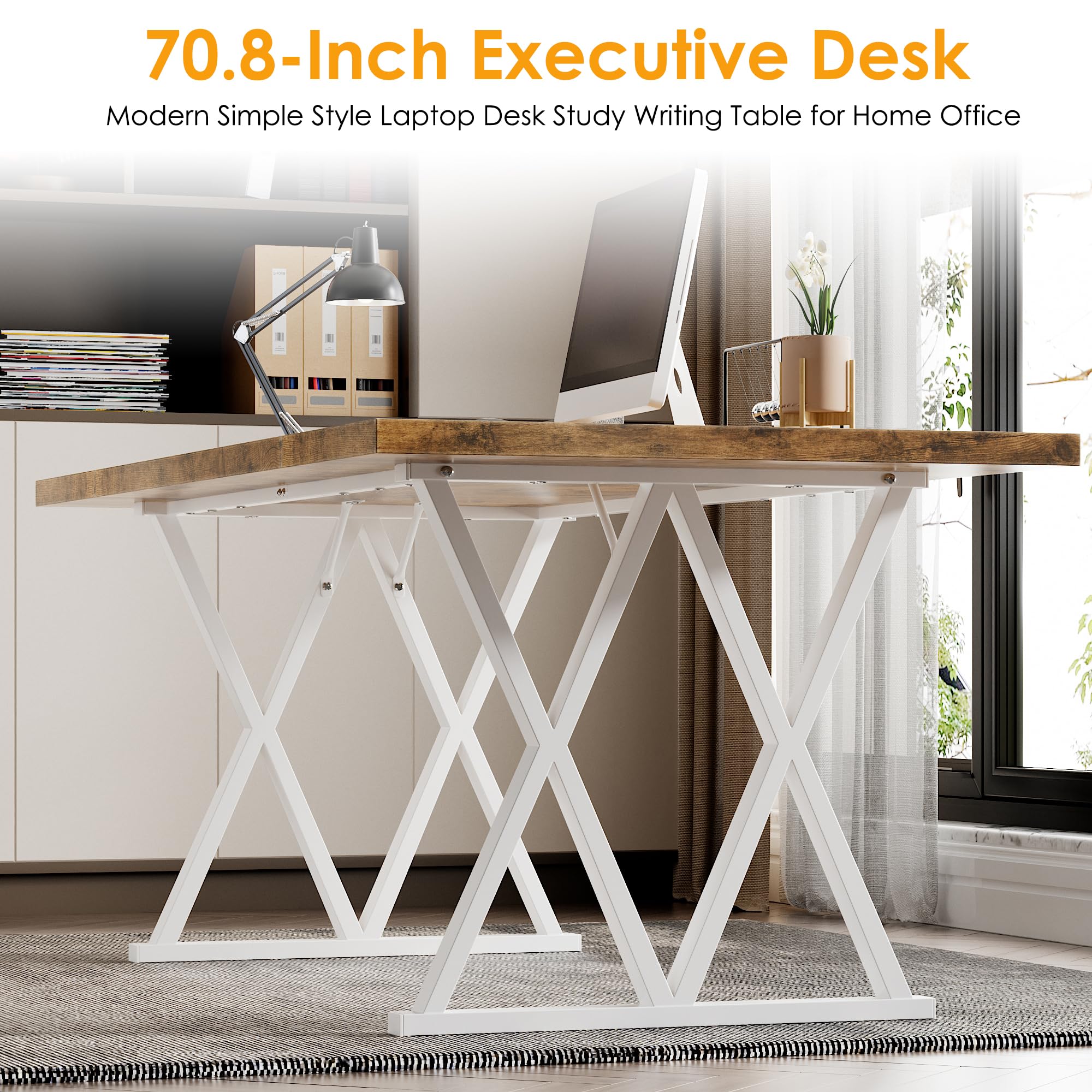 PAKASEPT 71" Executive Desk, Large Computer Office Desk Workstation, Modern Simple Style Laptop Desk, Dining Room Table, Business Furniture for Home Office