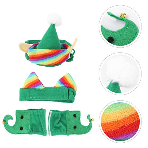 POPETPOP 4Pcs Cat Elf Costume - Cute Cat Christmas Costume Xmas Clothes Green Elf Outfit for Small Pets Cat Costume Accessories