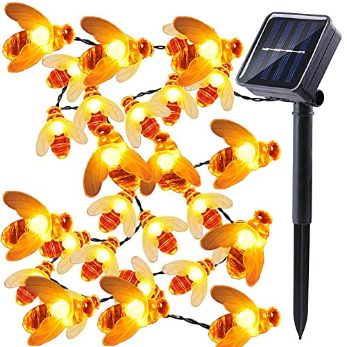 Christmas Lights,5M Solar Lights, String 20 Led Honey Bee Shape Solar Powered Fairy Lights, for Outdoor Home Garden Fence Summer Decoration