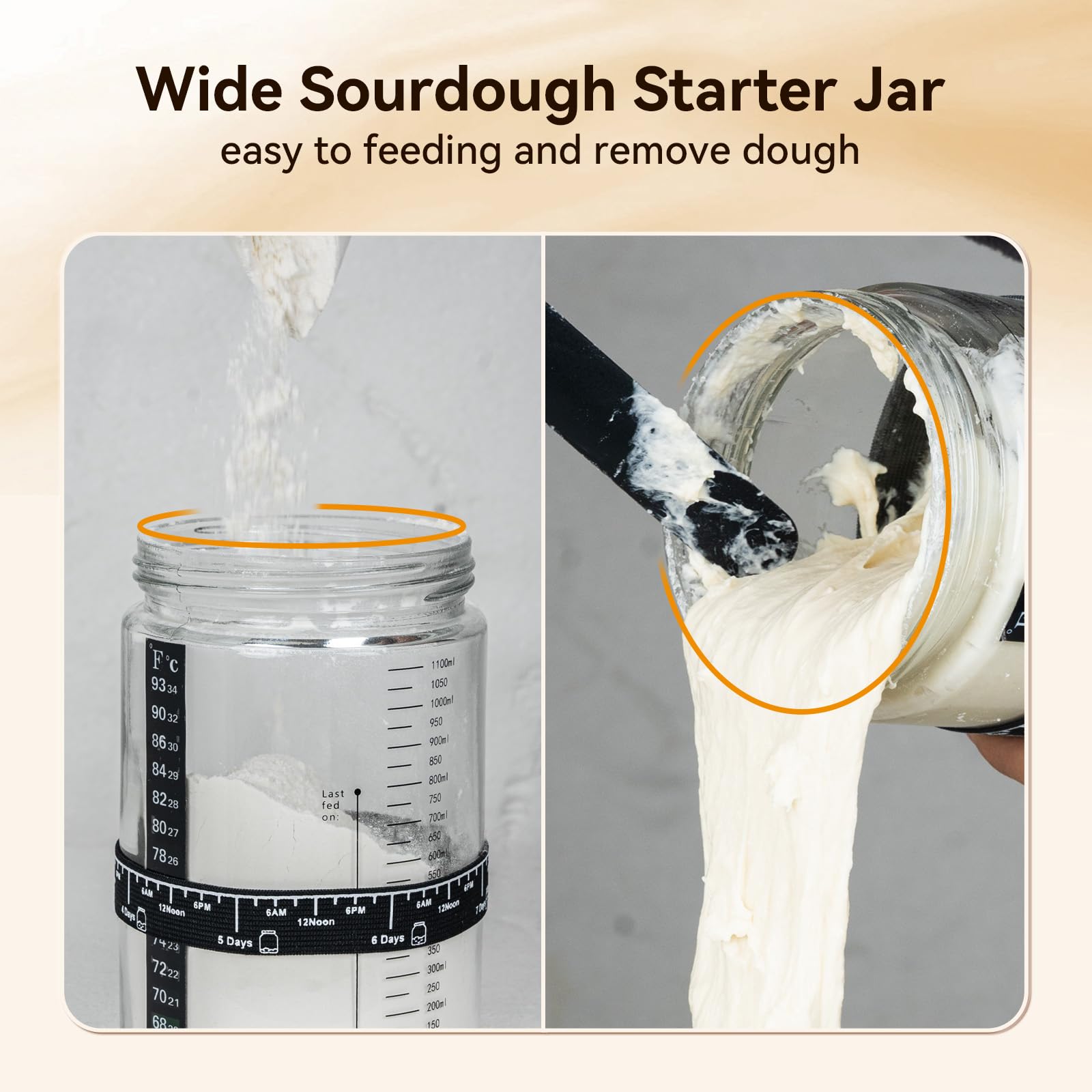 Sourdough Starter Kit 42Oz Sourdough Starter Jar Glass Wide Sourdough Bread Baking Supplies, Brewing Fermentation Carboys Sourdough Bread Starter Kit with Cloth Cover, Lid&Feeding Tracker Band-1PACK