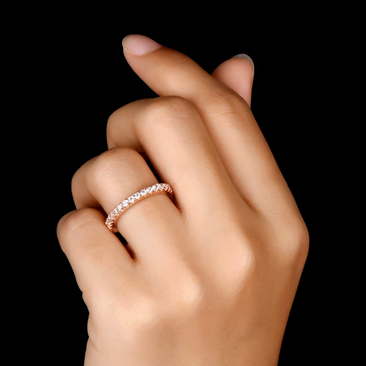 AINUOSHI Erllo 1.5mm Full Eternity Bands for Women 925 Sterling Silver Micropave Cubic Zirconia Ring (Rose Gold Color, 4)