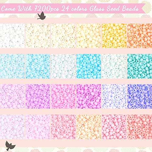Gacuyi Pastel Glass Seed Beads 10008pcs 2mm Jewelry Making Kit, Macaron Small Beads Pony Beads for Bracelets Necklace Ring Making with Alphabet Letter Beads Rolls of Elastic String Cord