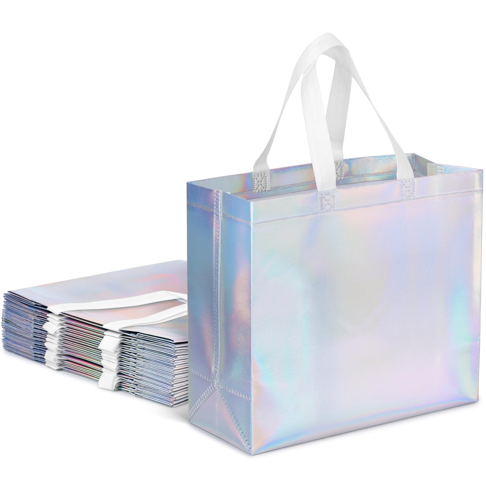 VGOODALL 15PCS Party Favor Bags with Handles, 12.6" x 5" x 11" Large Iridescent Non-woven Bags Reusable Gift Bags with Glossy Finish for Kids Birthday Wedding Party Favors