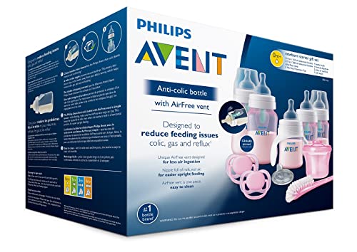 Philips AVENT Anti-colic Baby Bottle with AirFree vent Beginner Gift Set Pink, SCD393/04