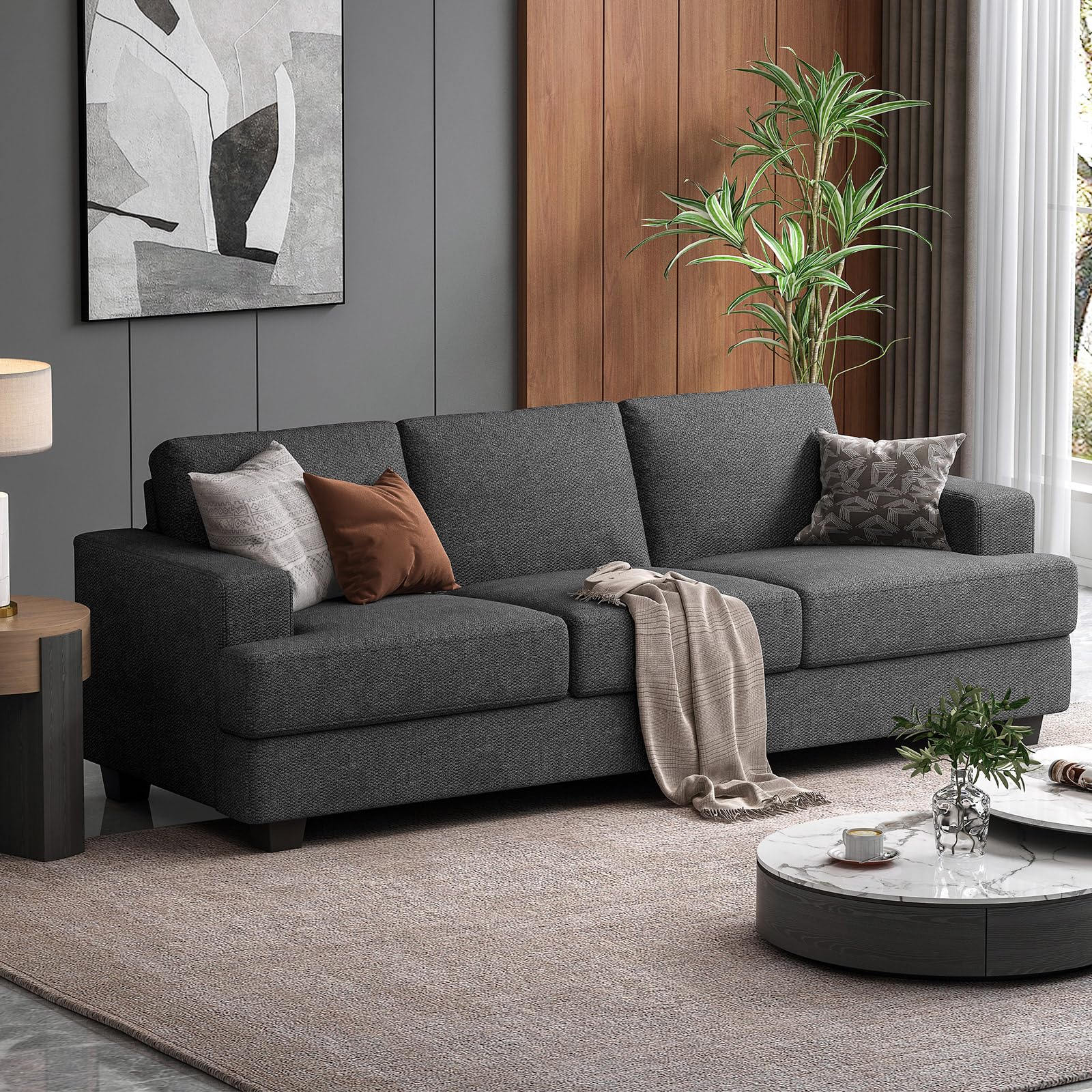 COPIAE 70” Loveseat Couches for Living Room, High Resilience Deep Seat Sofa, Wooden Frame 2 Seat Sofa Couch with Suppleness Armrests& Linen Fabric Cover, Mid Century Modern Comfy Couch for Bedroom