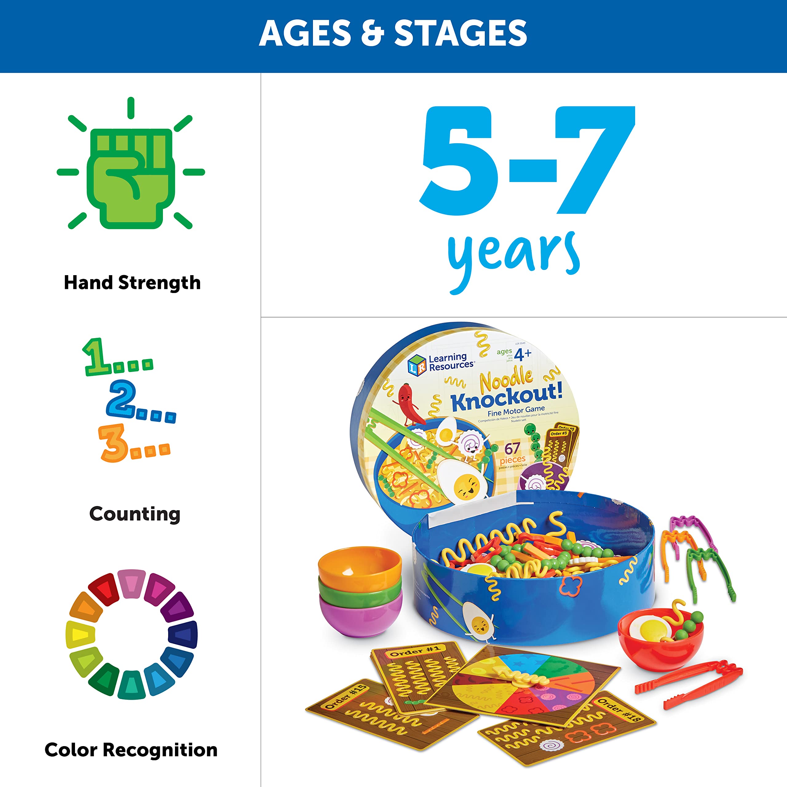 Learning Resources Noodle Knockout! Fine Motor Game,Fine Motor Skills Toys, 67 Pieces, Ages 4+