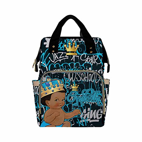 Artsadd Personalized Name Diaper Bag Backpack, Graffiti Crown Nappy Backpack Travel Shoulder Bag Customized Multifunction Baby Bags for Baby Shower Birthday