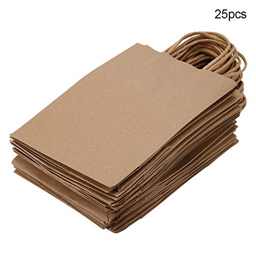 Akozon 25 PCS Gift Bag Kraft Paper For W Favor Bag With Handle Black For Home Use, Multifunctional Accessory (Yellow kraft paper)