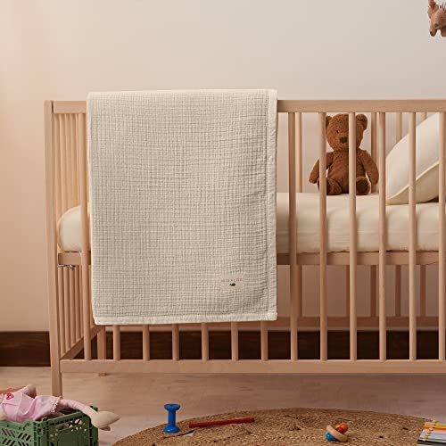 Muslin Blankets, Baby Toddler Quilt, 4 Layers, 100% Cotton Stroller Blanket, Hypoallergenic, Super-Soft, Breathable and Lightweight Swaddle, Nursery & Crib Blanket, Large (47 X 35 inch) (Vanilla Ice)