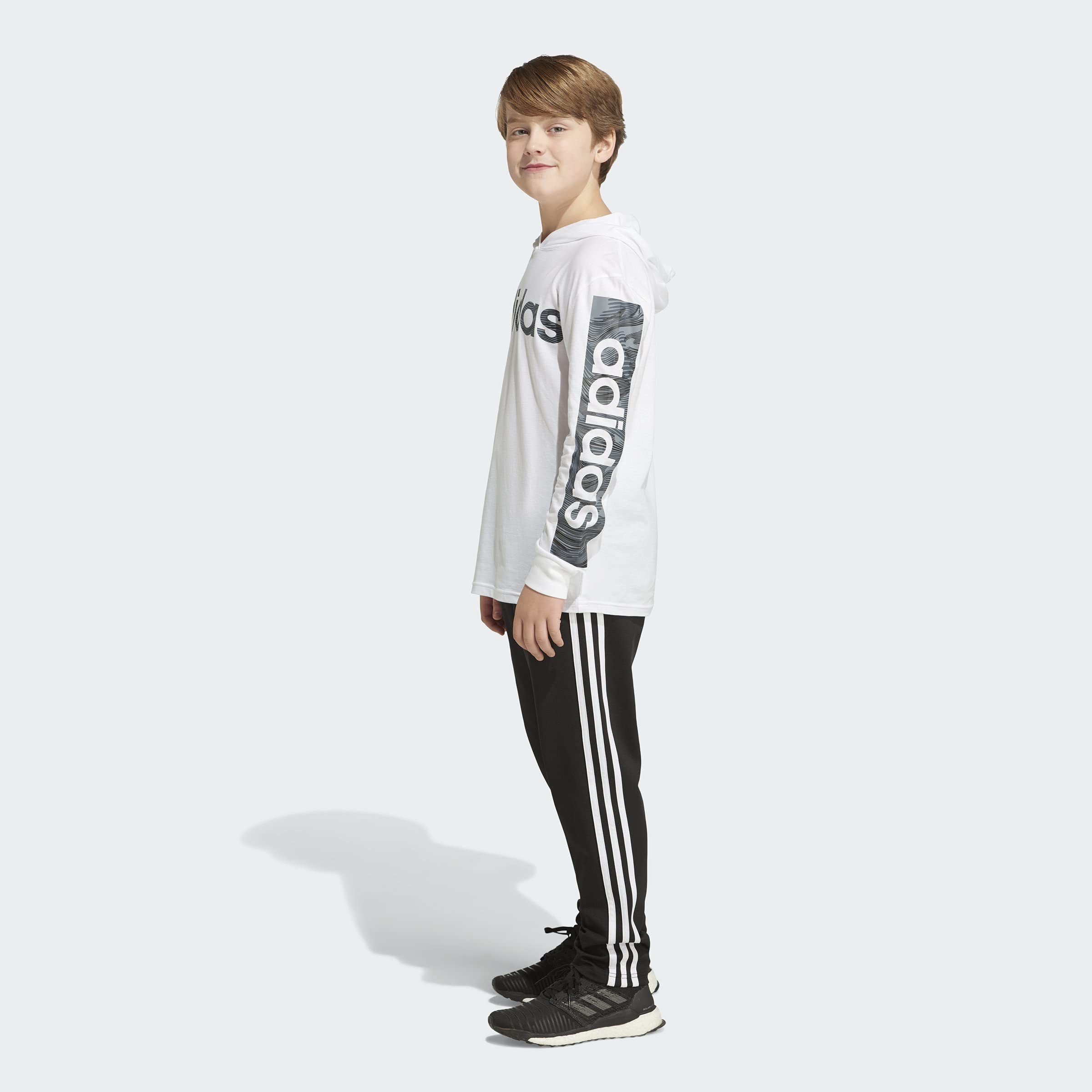 adidas boys Long Sleeve Linear Camo Hooded Tee T Shirt, White, Large US