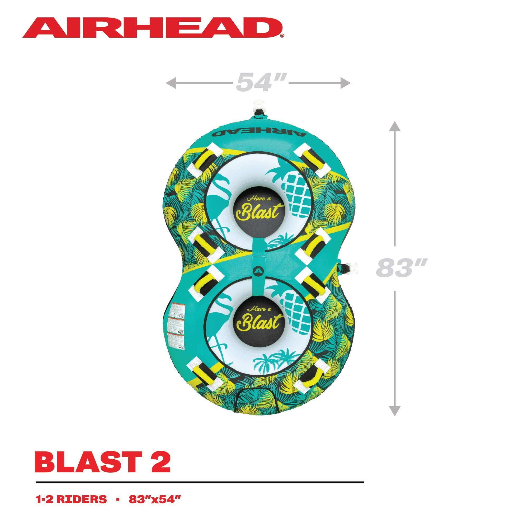 AIRHEAD Blast | 2 Rider Towable Tube for Boating with Dual Tow Points