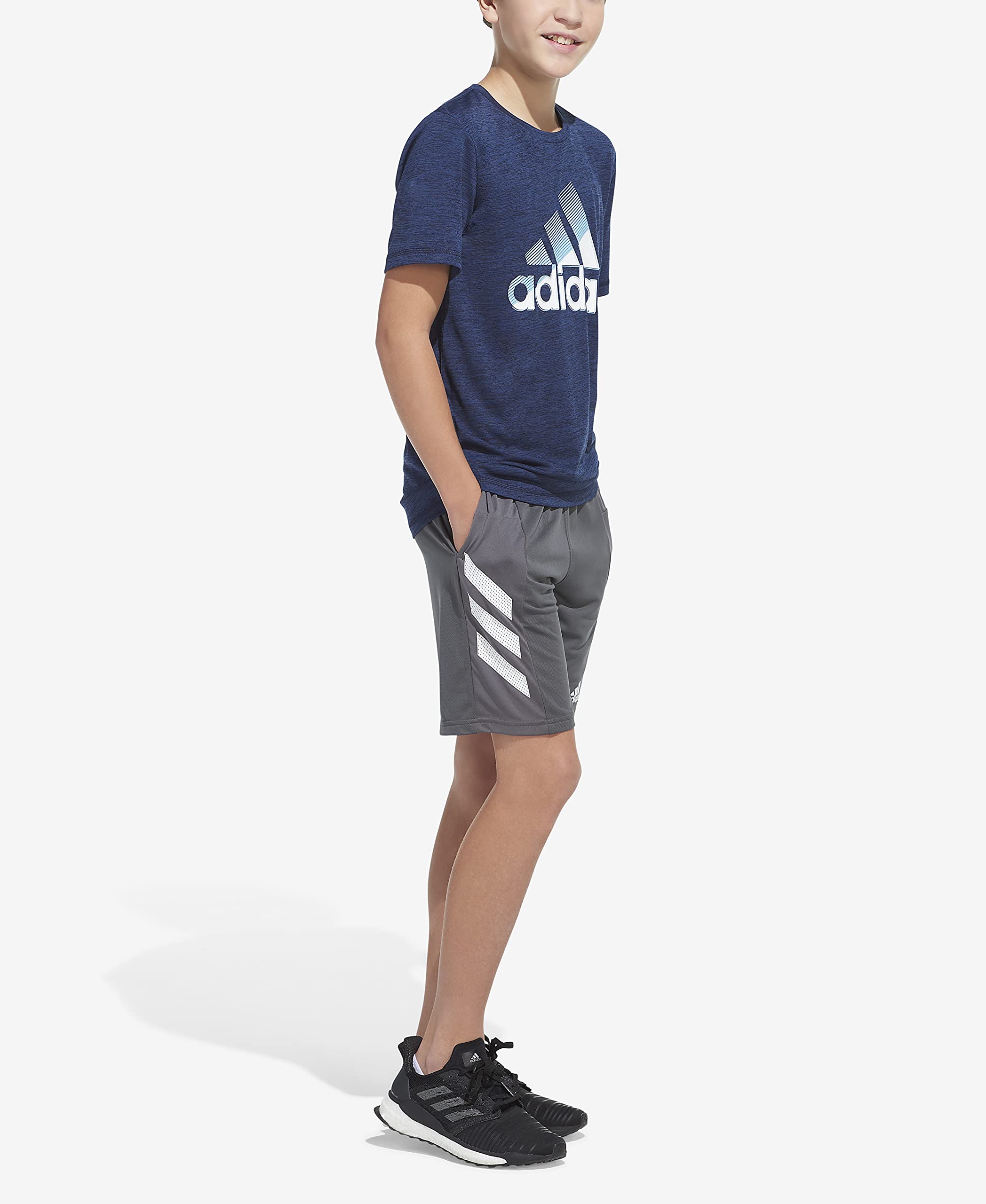 adidas boys Short Sleeve Moisture-wicking Boss Logo T-shirt T Shirt, Navy, 4-8 Years US
