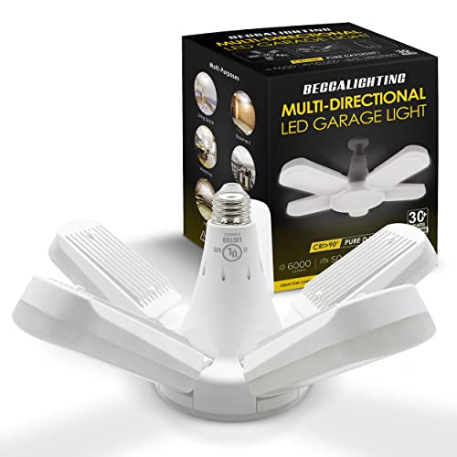 BECCALIGHTING LED Garage Light UL Listed 60 Watts - Daylight Bright White 5000K Garage Lights Ceiling LED 6000 Lm Garage Lighting Fixture, Multi Directional Panel Light for Basement, Barn, High Bay