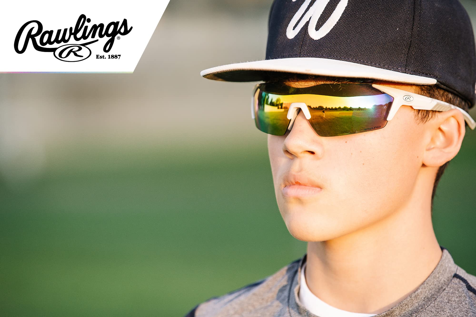 Rawlings Baseball Sunglasses or Softball Sunglasses - Ages 10 to Adult - Unisex Fit - Cycling Sunglasses - White Blue Mirror