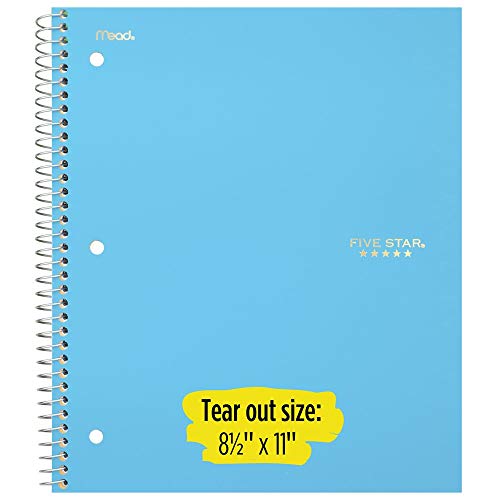 Five Star Spiral Notebook, 5 Subject, College Ruled Paper, 200 Sheets, 11" x 8-1/2", Color Selected For You, 1 Count (06112)