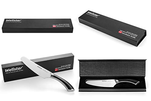 WELLSTAR Sandwich Knife, 6.5 Inch German Stainless Steel Serrated Utility Knife for Bread Vegetable Meat Cutting, Butter Spreader Knife, Razor Sharp Full Tang Handle Multipurpose Kitchen Knife