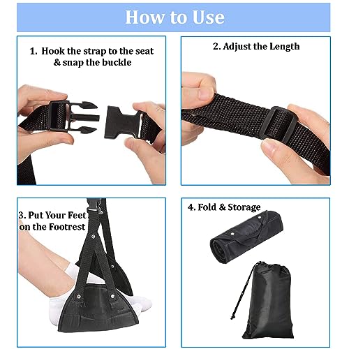 Airplane Foot Rest, Adjustable Foot Hammock Airplane, Portable Travel Footrest for Airplane, Premium Memory Foam Foot Hammock with Storage Bag, Long Flight Essentials for Bus Train Office Home