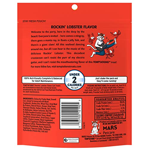 TEMPTATIONS Cat Treats Rockin' Lobster Flavor, (10) 6.3 oz. Pouches , 10 count