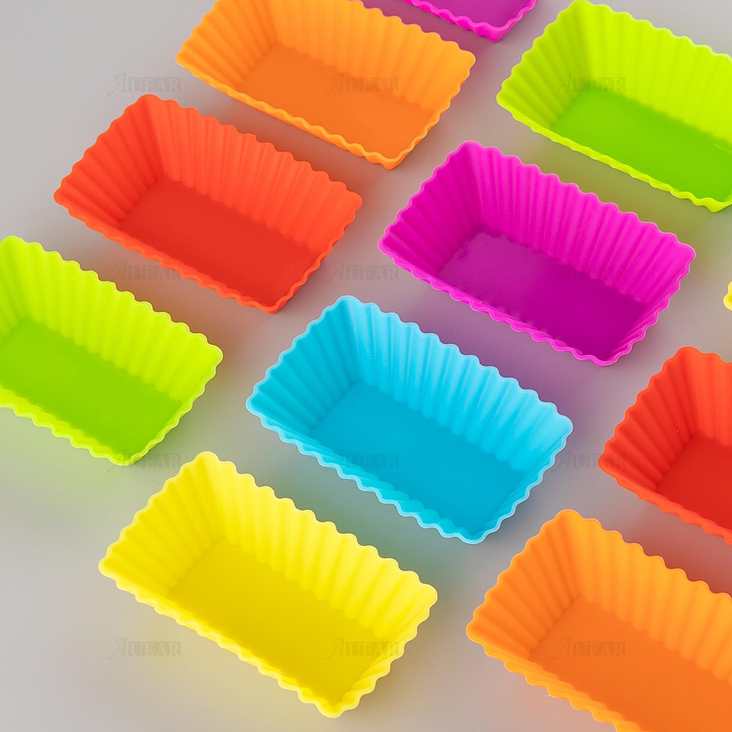 AUEAR, Silicone Mini Reusable Muffin Baking Cup Small Cupcake Holders Random Color Silicone Cupcake Liners Pastry Dessert Cups (24 Pack, Rectangle Cups)