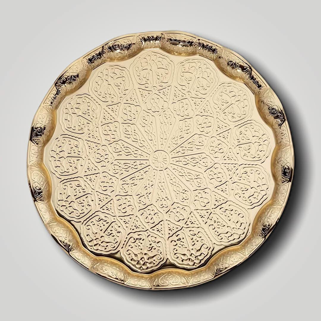 Alisveristime Turkish Ottoman Coffee Tea Serving Tray β 13.60 inches, Metal with Traditional Motifs, Available in Five Colors (Gold)