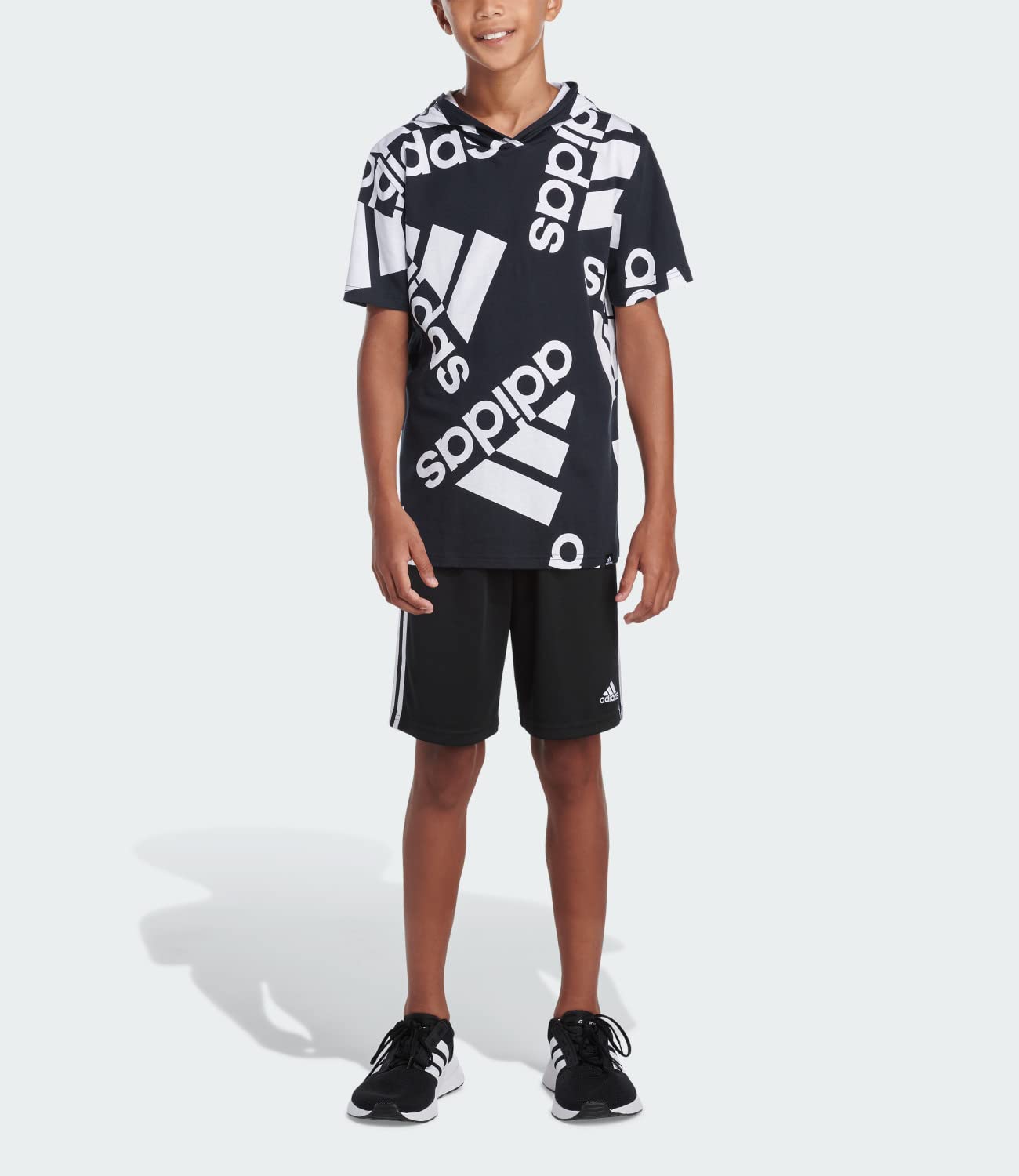 adidas Boys' Big Short Sleeve Hooded T-Shirt (Large, Brand Love Black)