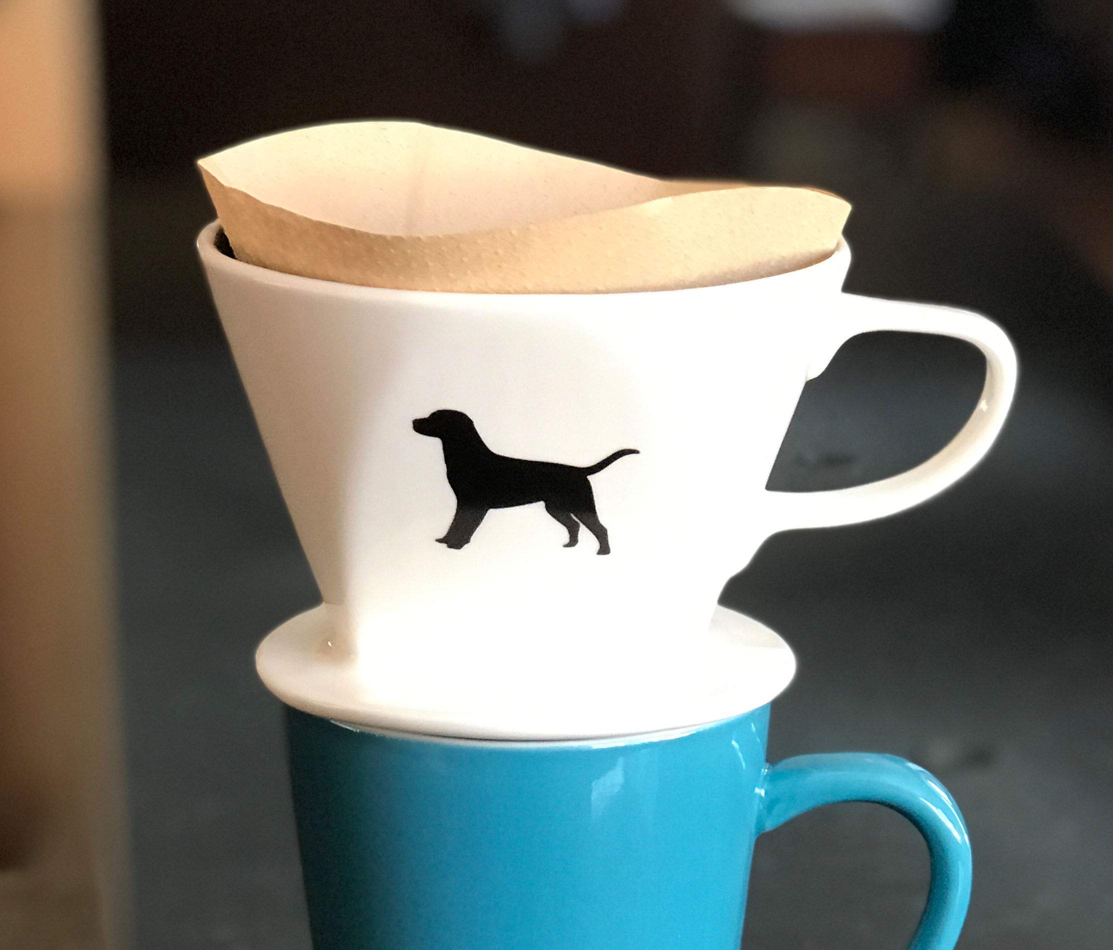 Black Lab Coffee Pour Over Single Cup Ceramic Brewer with Melitta Filters by Simply Charmed (Black Lab)