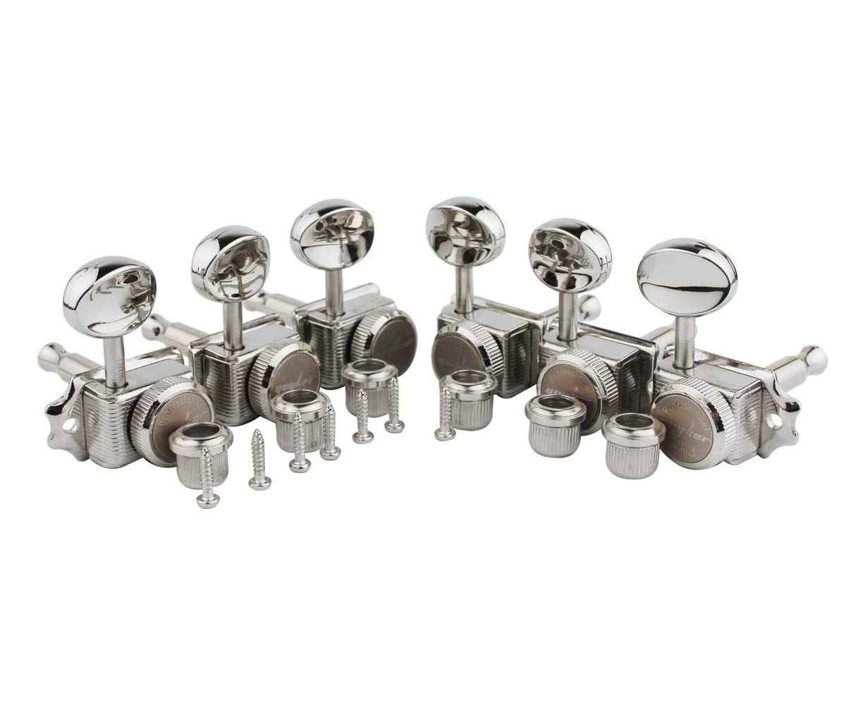 Guyker 6 Inline Vintage Guitar Lock String Tuners – Locking Tuning Key Pegs Machine Heads Replacement Parts for ST TL Style Electric, Folk or Acoustic Guitars – Nickel