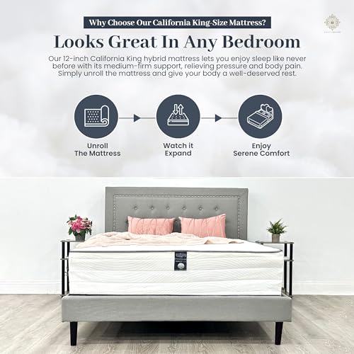 California King Mattress - 12 Inch Cool Memory Foam & Spring Hybrid Mattress with Breathable Cover - Comfort Tight Top - Rolled in a Box - Oliver & Smith