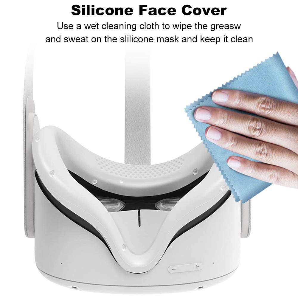 Accessories Bundle for Meta/Oculus Quest 2 with Silicone VR Face Cover - Touch Controller Grip Cover - Lens Dust Cover and 6 Thumbstick Grip Caps