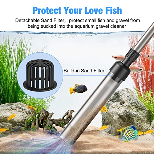 bedee Manual Aquarium Gravel Cleaner, Fish Tank Vacuum Gravel Cleaner, 3 in 1 Aquarium Siphon Vacuum Cleaner Kit for Water Change,Sand Cleaning,Remove Dirt with Adjustable Telescopic Rod