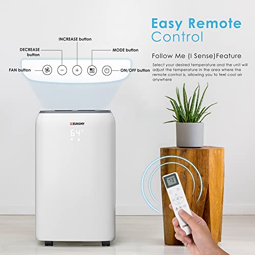 Euhomy 10,000 BTU Portable Air Conditioners with Built-in Dehumidifier, Fan, Quiet AC Unit Cools Rooms to 350 sq.ft, LED Display, Remote Control, Complete Window Mount Exhaust Kit, White.