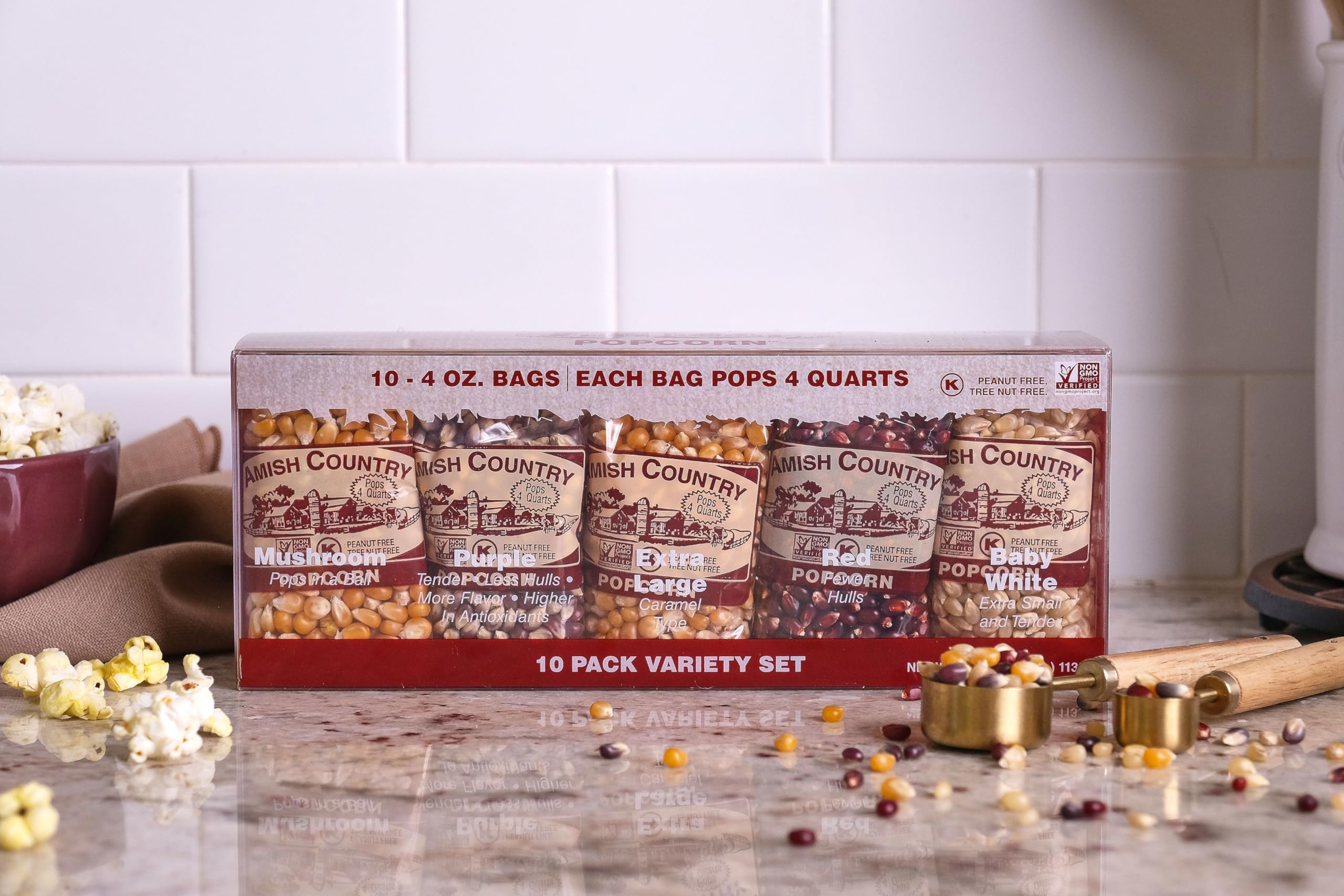 Amish Country Popcorn | 4 Ounce Variety Kernel Gift Set (10 Pack Assorted) | Old Fashioned, Non-GMO and Gluten Free (4oz Each, 10ct Total)