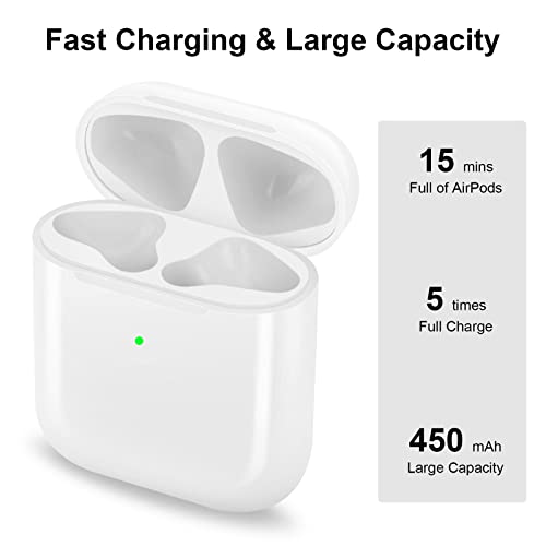 Airpods Charging Case Compatible for Airpods 1&2, Rantuns Wireless Charger Replacement Case for Air Pod, 450mAh Battery with Bluetooth Pairing Sync Button, NO Earbuds Include, White