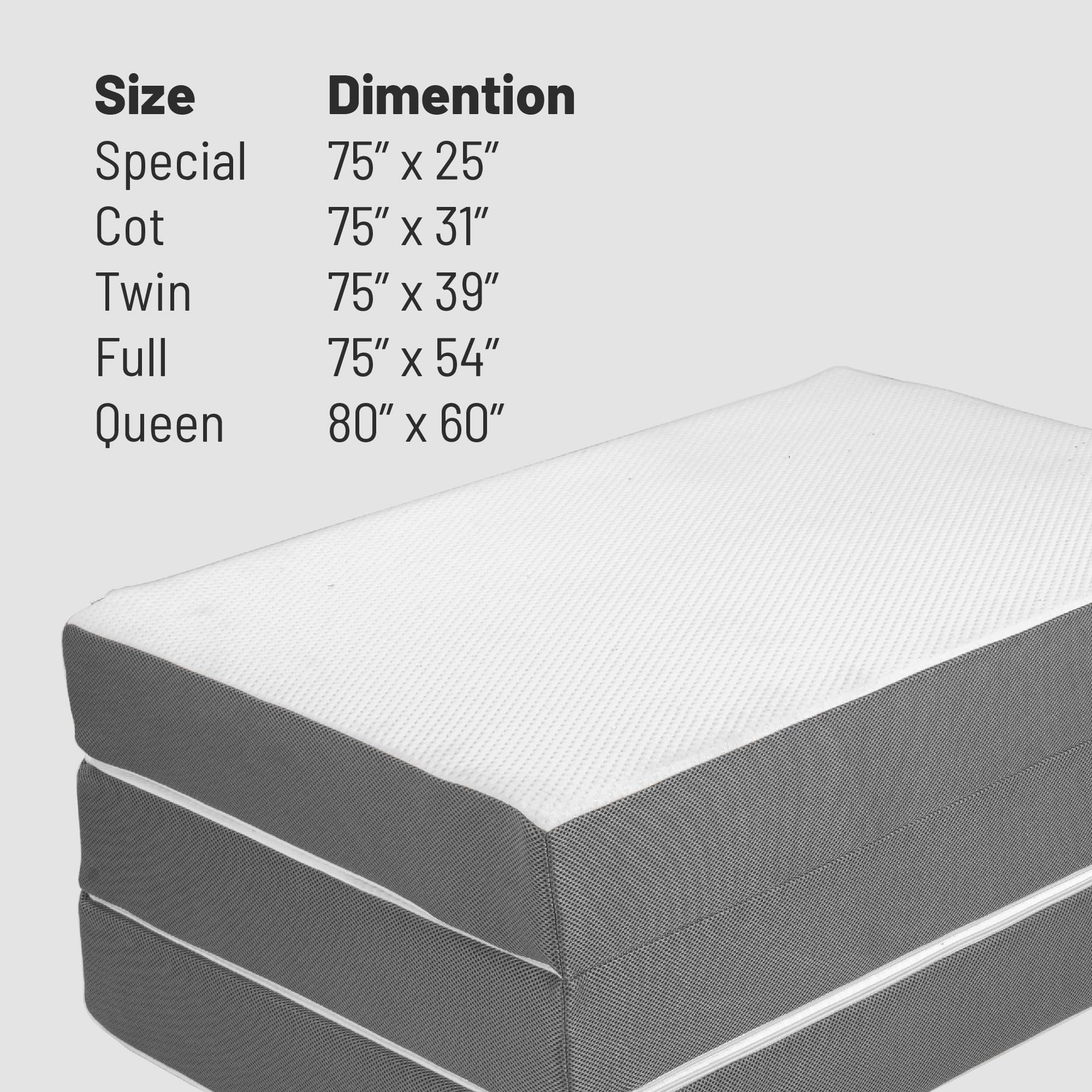 Spinal Sleep, 5-Inch Tri-Folding Capability Gel Memory Foam Mattress with Portable Floor Mattresses with Ultra Soft and Breathable Mesh Sides, Temporary Sleeping Accommodations, 31-Inch, White