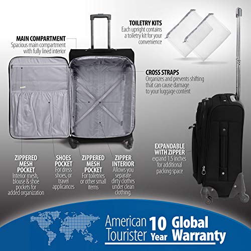 AMERICAN TOURISTER Premium 4 Piece Lightweight 1680D Set (20,28 Spinner, Boarding & Duffel) Black