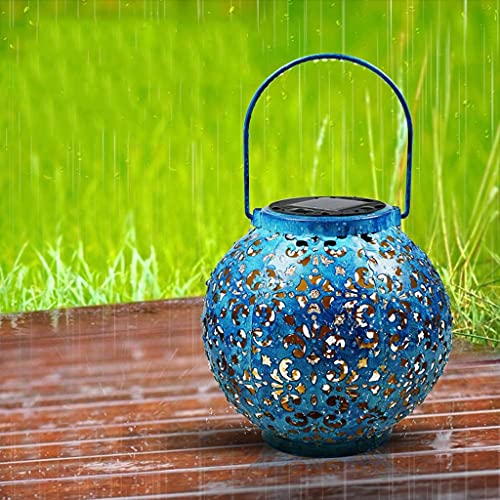 CHYSP Solar Led Iron Art Hollow Lantern Light Outdoor Decorative Lighting Handheld Hanging Lamp for Home Garden Yard Pathway