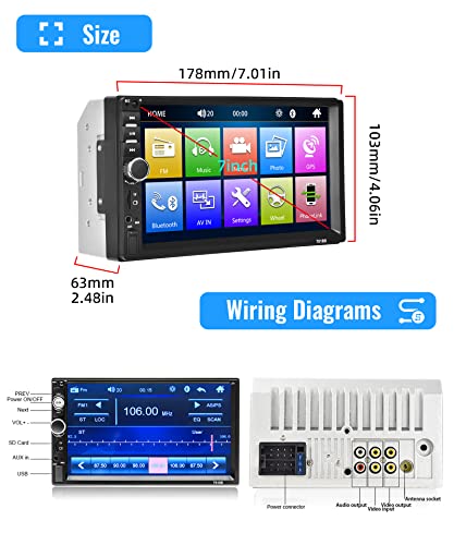 Car Radio Double Din Car Stereo, Rimoody 7 Inch Touch Screen Car Radio with Bluetooth Mirror Link USB FM Radio Audio Receiver Head Unit with Backup Camera Remote Control