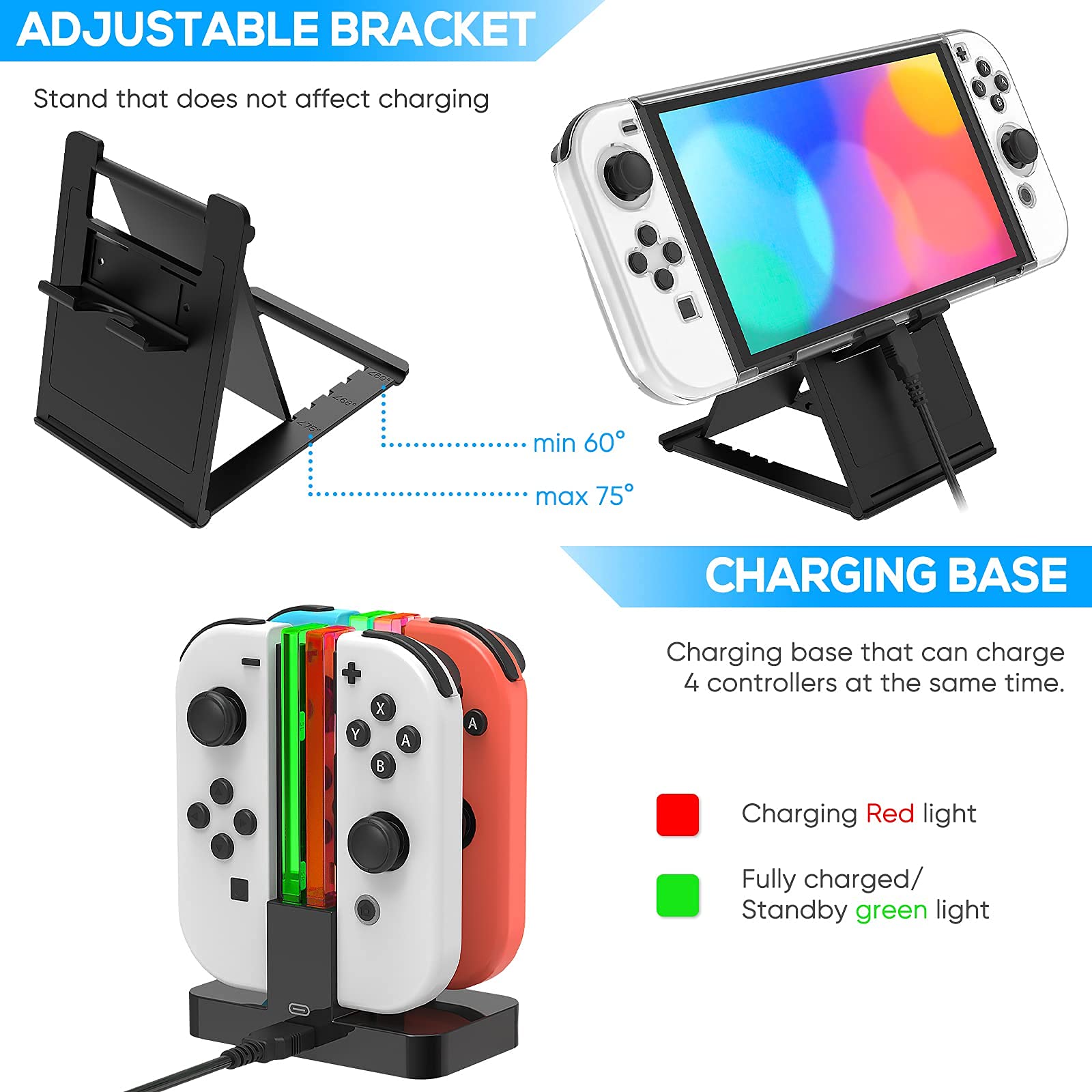 Accessories Bundle Compatible with Nintendo Switch OLED Model, Switch Carrying Bag with Charging Dock, PlayStand, Clear Case Cover, Screen Protector, Thumb Grips Caps, Game Card Case, Steering Wheels