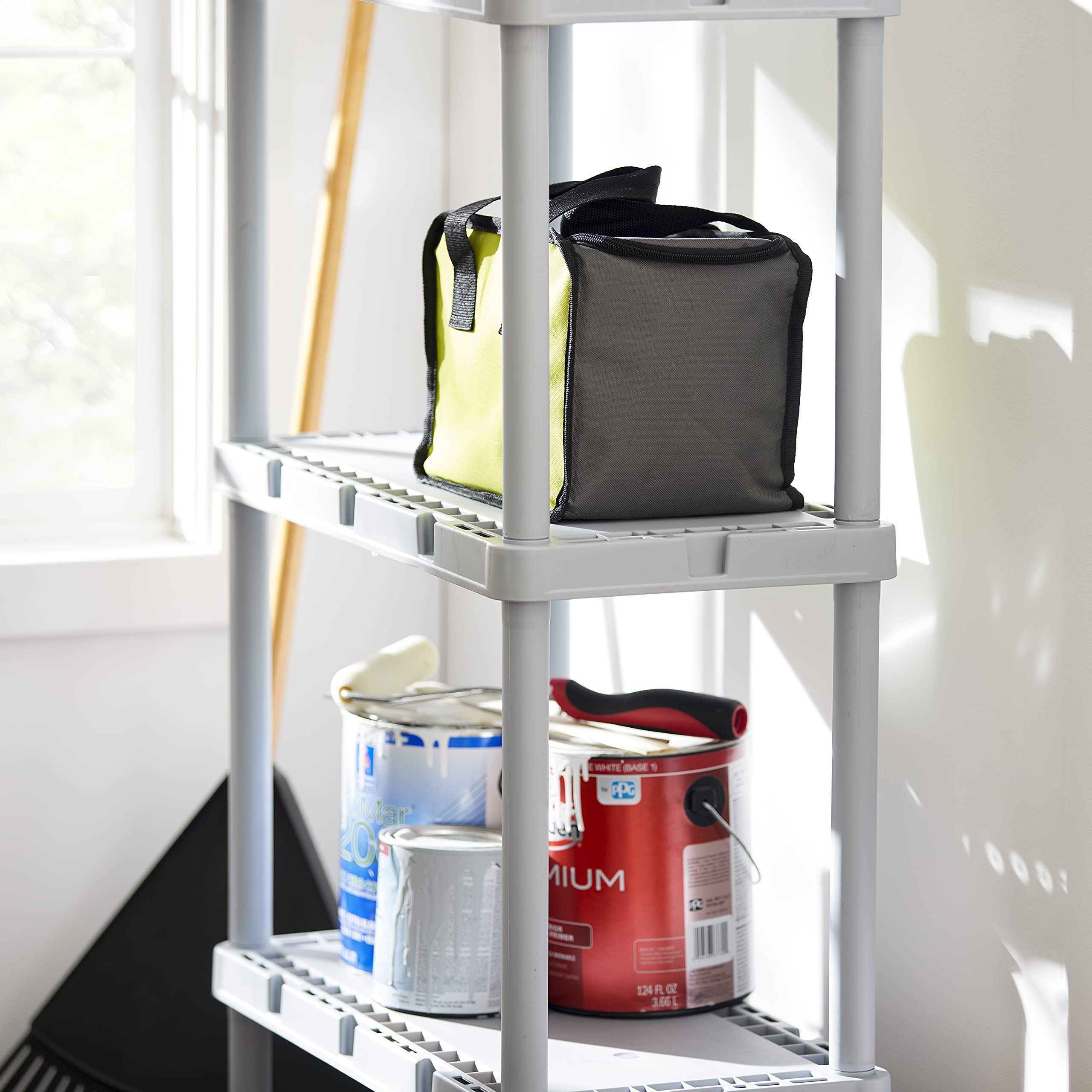Gracious Living 4 Shelf Knect-A-Shelf Ventilated Light Duty Storage Unit Organizer System for Home, Garage, Basement, and Laundry, Gray.