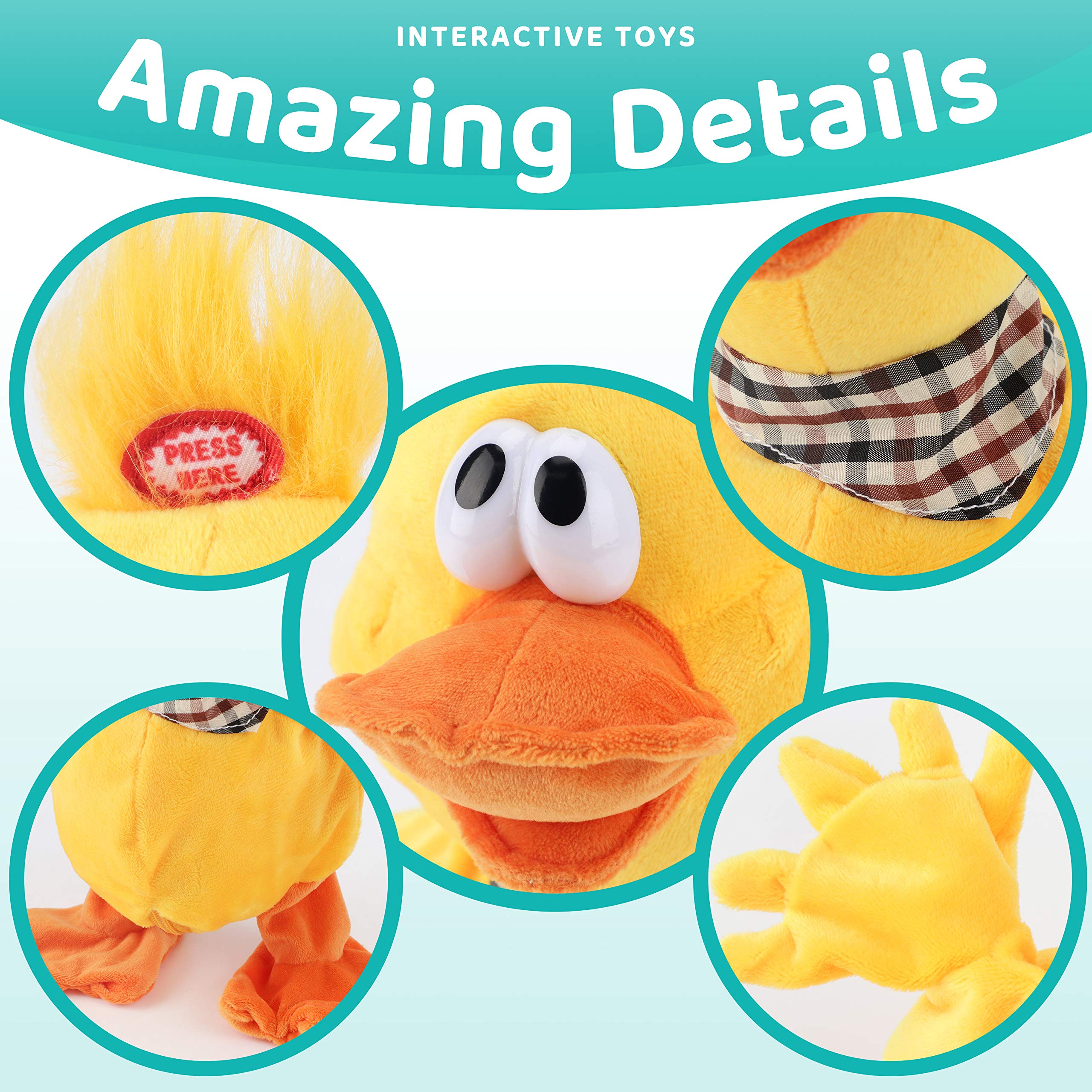 Cuteoy 13" Quacking Duck Musical Stuffed Animal Plushies Walking Singing Waving Electronic Interactive Plush Toy for Kids Boys Easter