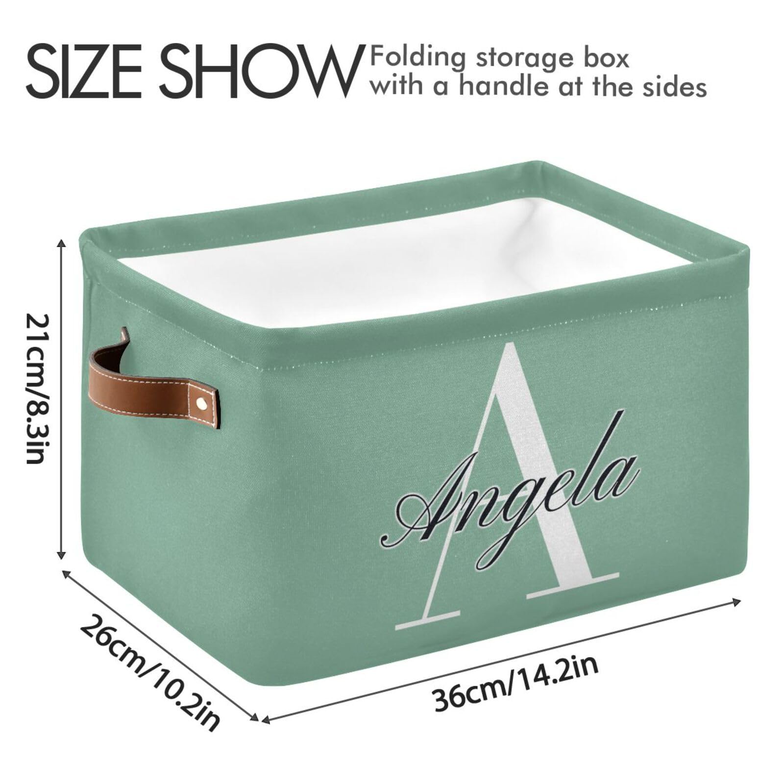 Sage Green Customized Storage Basket Collapsible Storage Bins Cubes Box Fabric Clothes Hamper Gift Baskets Toy Chest for Shelves Office Home Nursery Shoes with Leather Handles