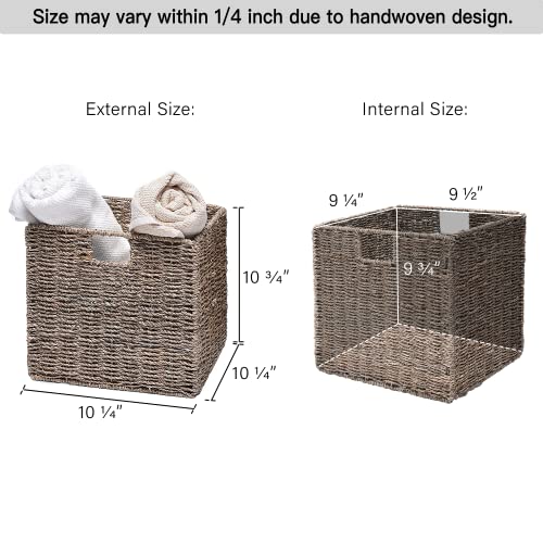 StorageWorks Rectangular Wicker Baskets for Shelves, Seagrass Hand-Woven Baskets with Linings, Medium, 10 ¼ x 10 ¼ x 10 ¾ inches, 2-Pack