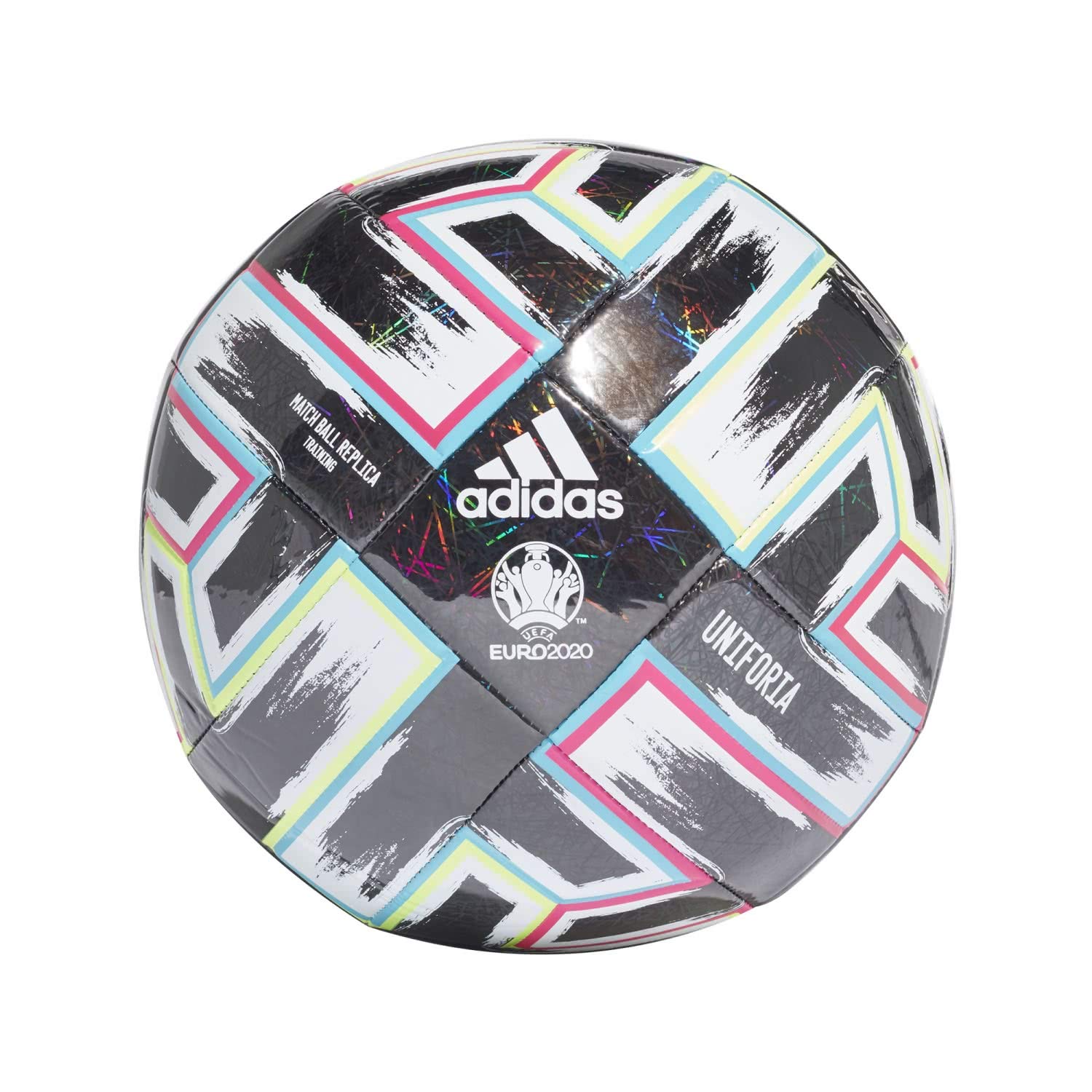 adidas Men's UNIFORIA Training Soccer Ball, Black/Signal Green/Bright Cyan/Shock Pink, 5