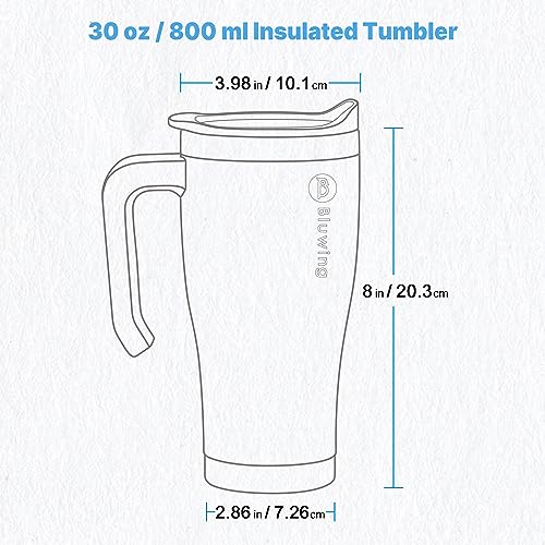 Bluwing 30 oz Tumbler with Handle-Travel Coffee Mug with Spill Proof Lid, Double Wall Vacuum Insulated Tumbler Cups for Women and Men(Black)