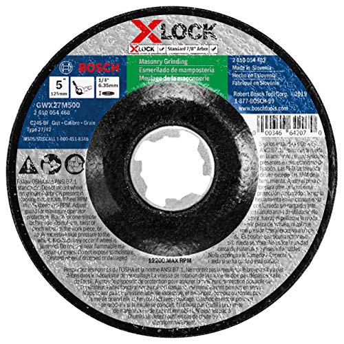 BOSCH GWX27M500 5 In. x 1/4 In. X-LOCK Masonry Grinding Abrasive Wheel 30 Grit Compatible with 7/8 In. Arbor Type 27 for Applications in Masonry Grinding