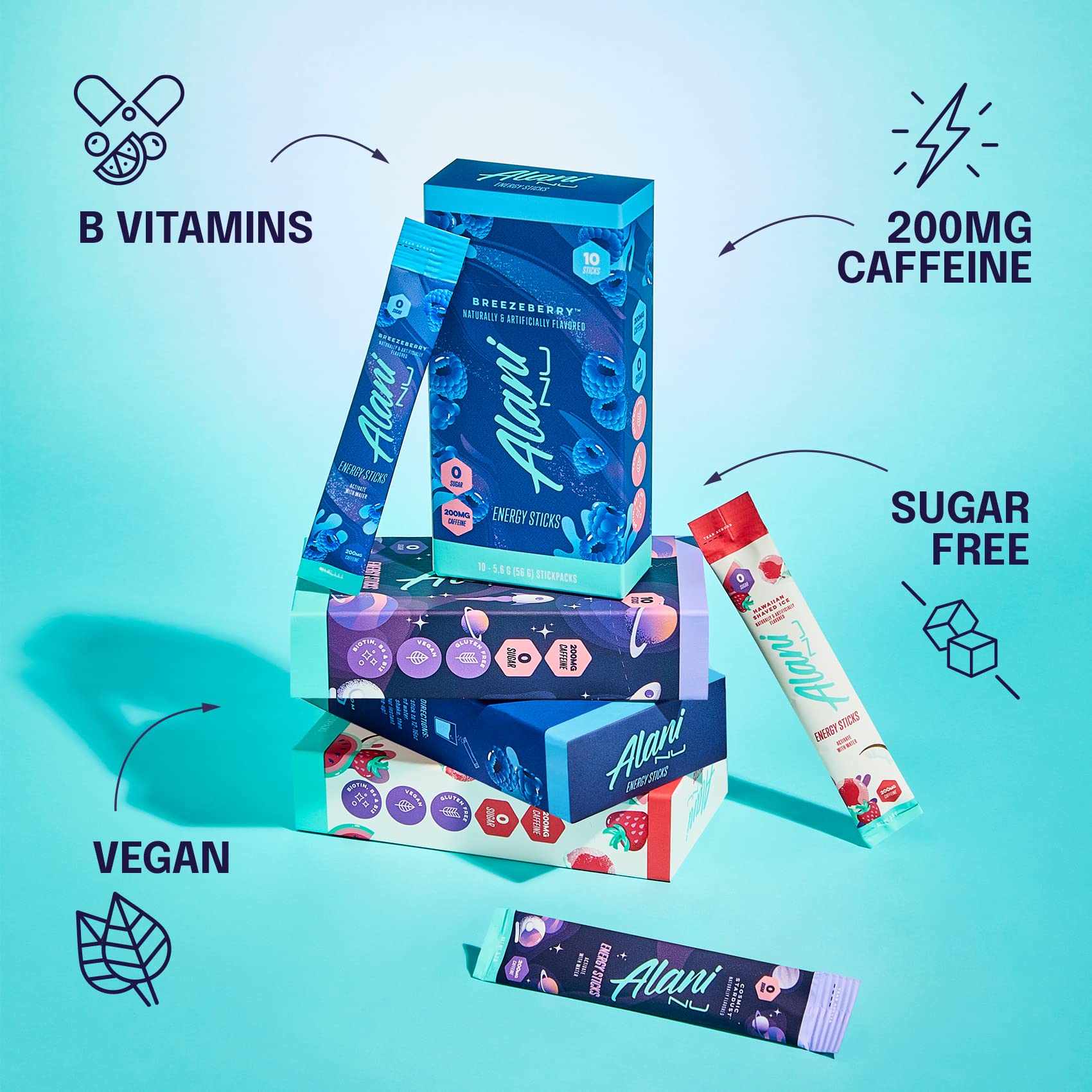 Alani Nu Energy Sticks CHERRY SLUSH & HAWAIIAN SHAVED ICE | Energy Drink Powder | Preworkout Performance with Antioxidants | On-The-Go Drink Mix | Biotin B Vitamins | Zero Sugar | 5 Calories | 20 Pack