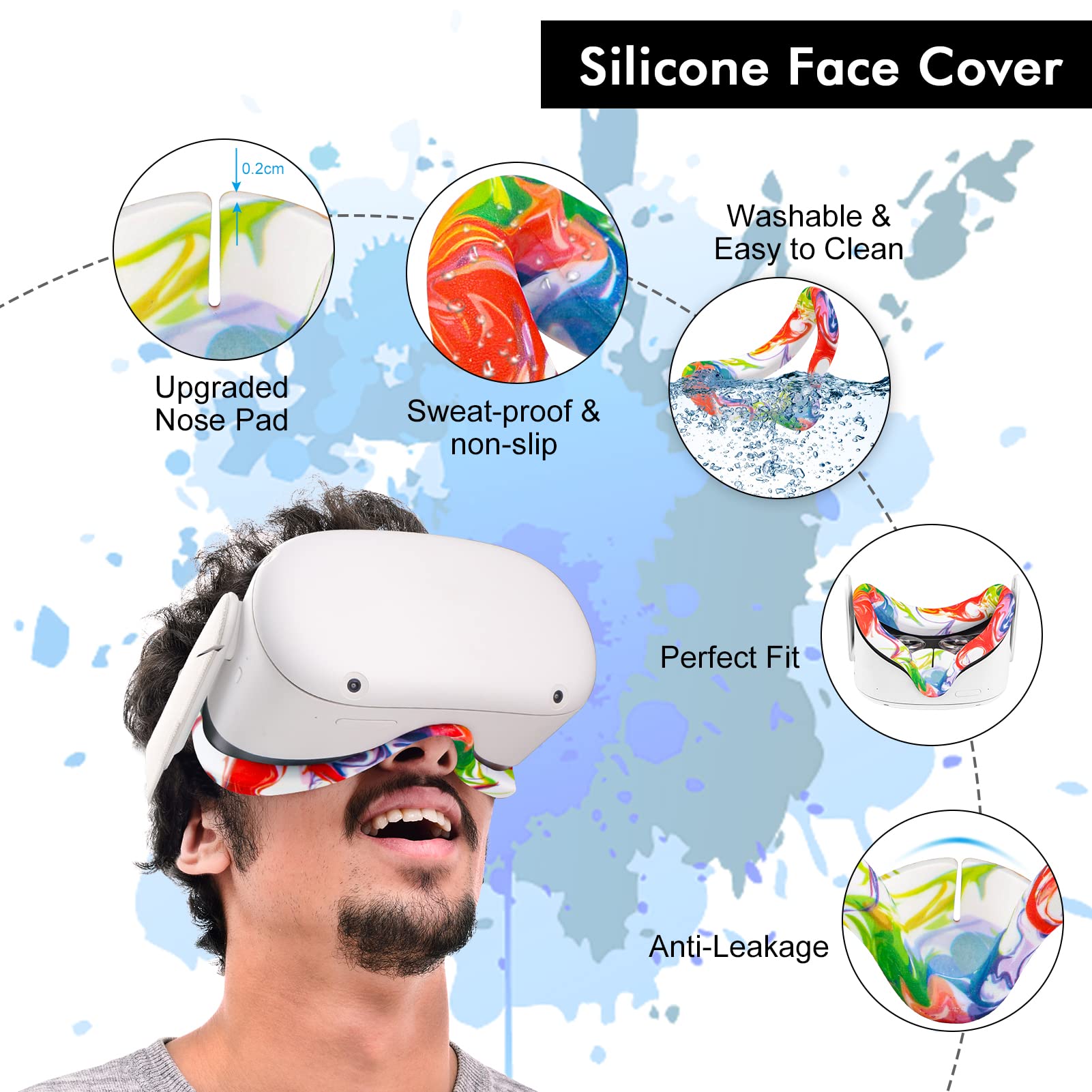 Accessories for Oculus Quest 2, YIZEIJOB VR Silicone Protective Cover Skin Set for Meta Quest 2 - White Painting Version