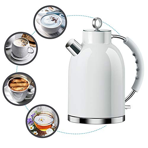 Electric Kettle,ASCOT Electric Kttle Stainless Steel Tea Kettle Fast Boiling Water Heater 1.6L, 1500W, BPA-Free, Cordless, Automatic Shutoff, Boil-Dry Protection,White